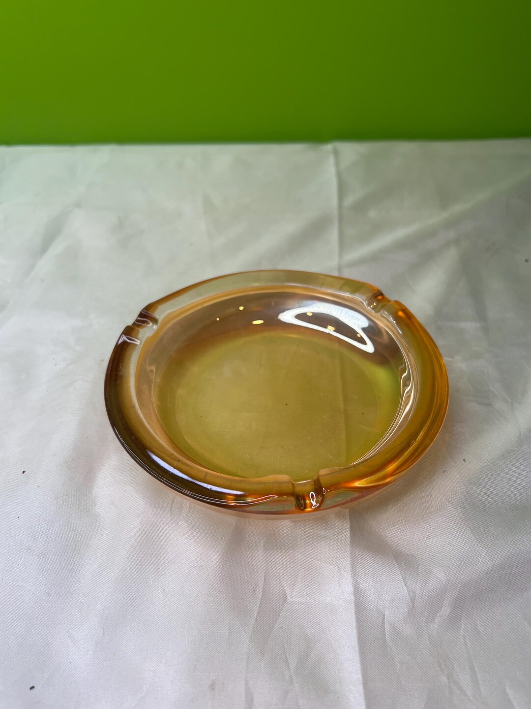 Vintage 1970s Heavy Glass Large Amber Round Tabletop Ashtray ~ Lightly ...