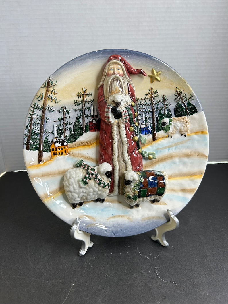 Vintage Ganz 3D Porcelain Santa Shepherd Sheep Christmas Plate - Etsy