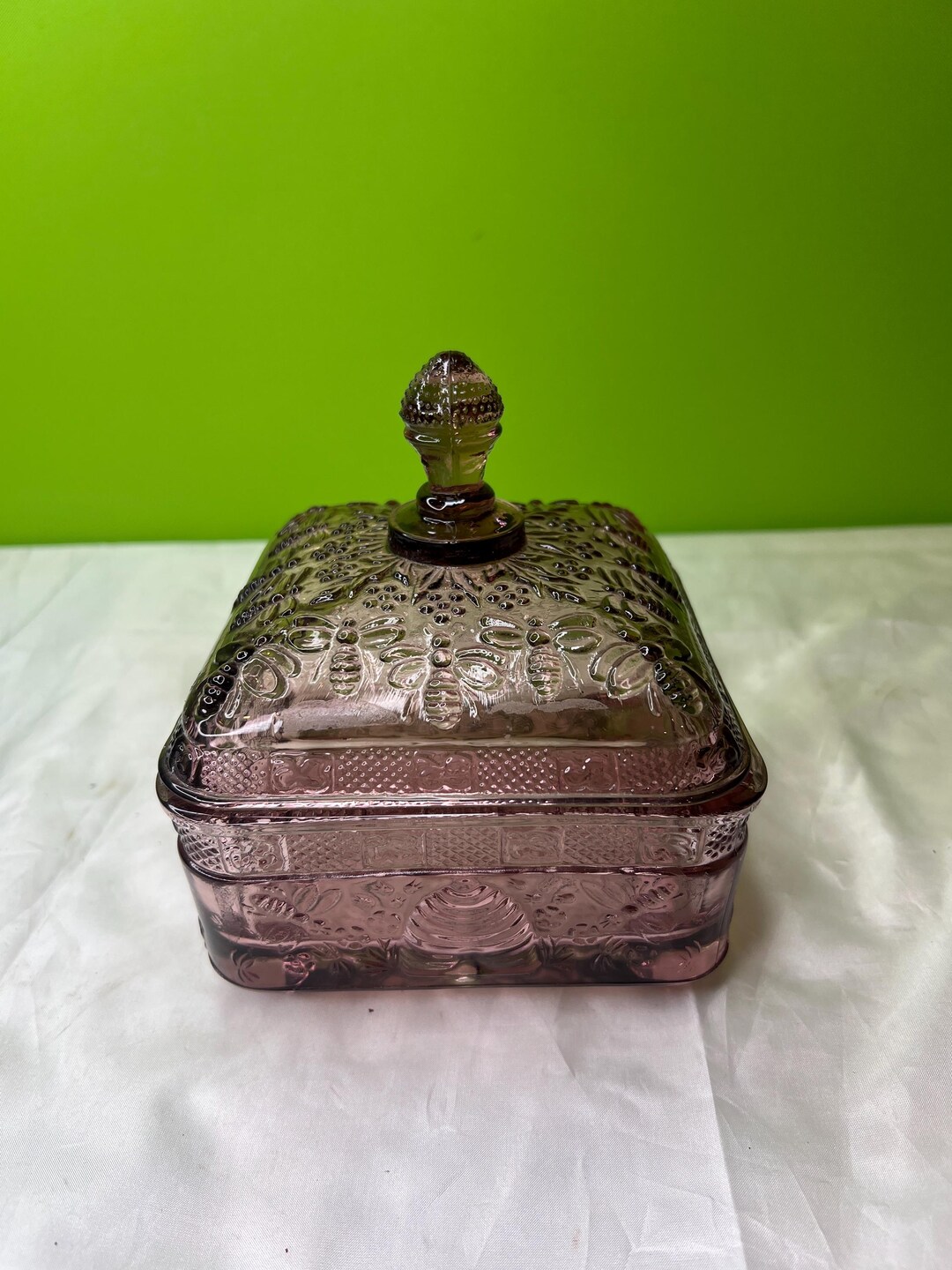 Vintage Tiara BEEHIVE Bees Amethyst Purple Covered Candy Dish 5 3/8 ...