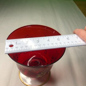 VTG Ruby Red Glass Compote Footed Bowl Handpainted Gold Floral Clear ...