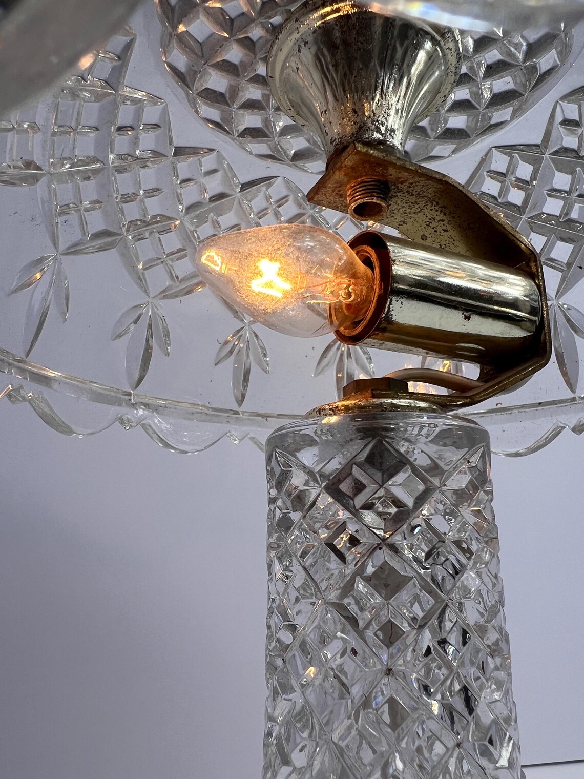 Vintage Cut Crystal Glass Portable/ Parlor Table Lamp ~ Clear Crystal ...