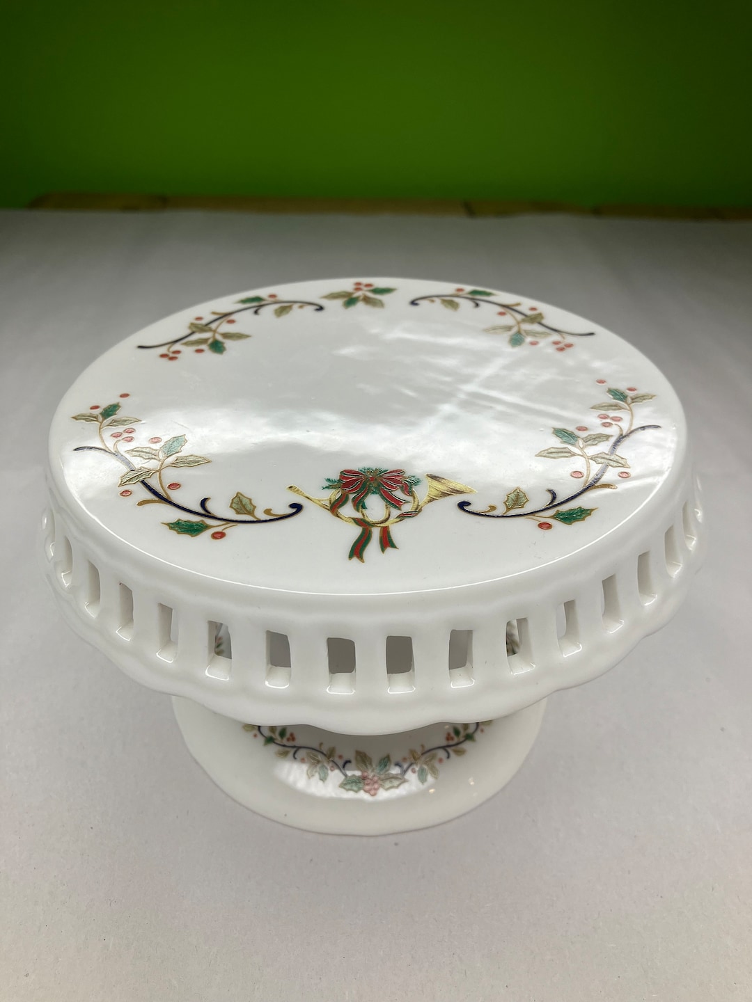 Vintage Mikasa Fine Porcelain Cake Stand Christmas Holiday Theme With ...