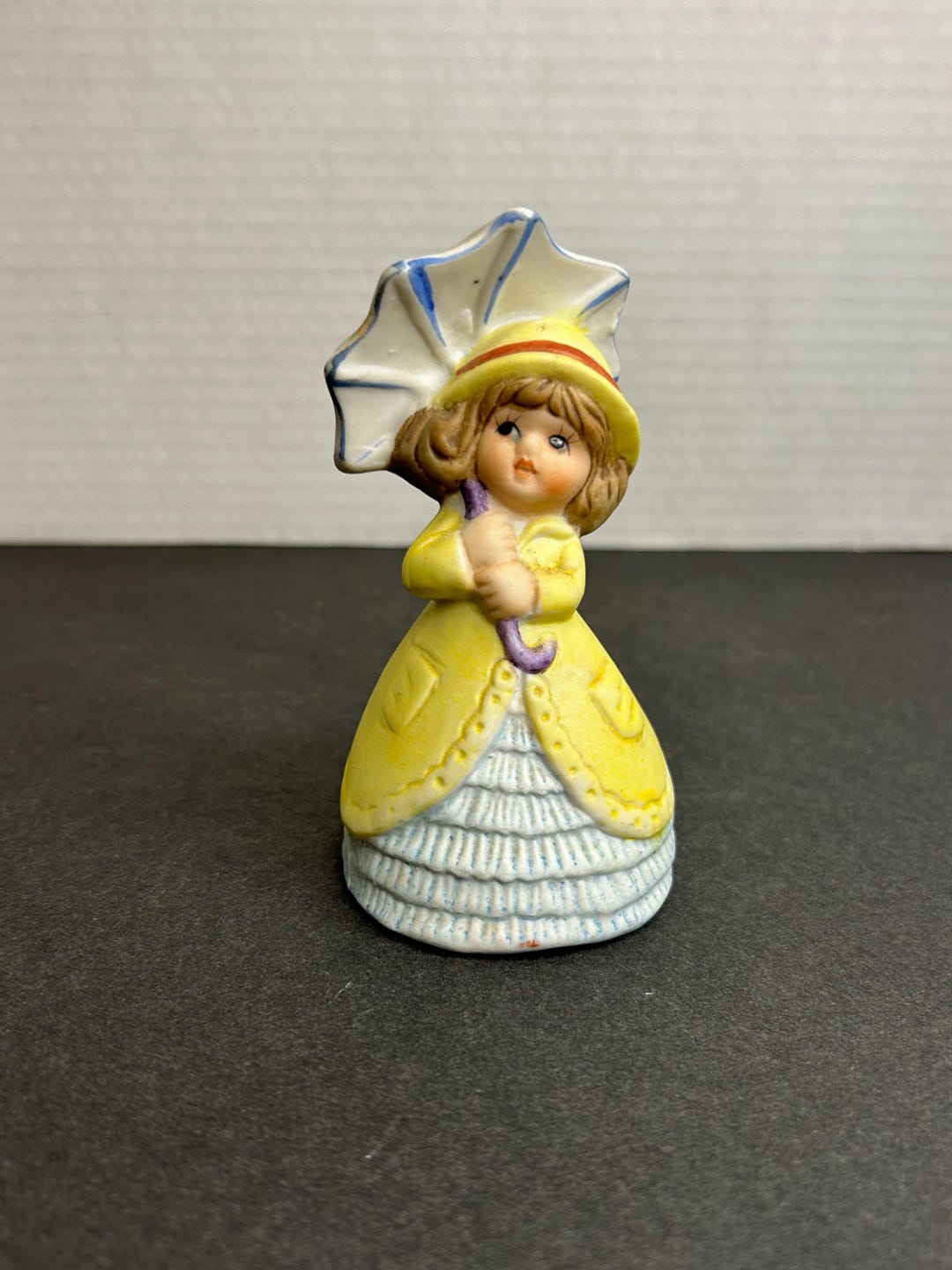 Vintage Jasco Japan Porcelain Yellow Ruffle Dress Girl Under Umbrella ...