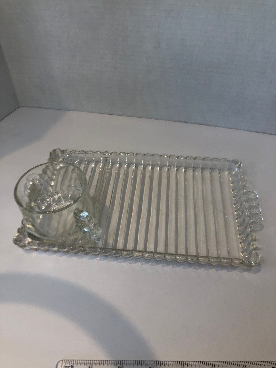 Vintage Hazel Atlas Clear Glass Orchard Crystal Snack Plate and Cup Set ...