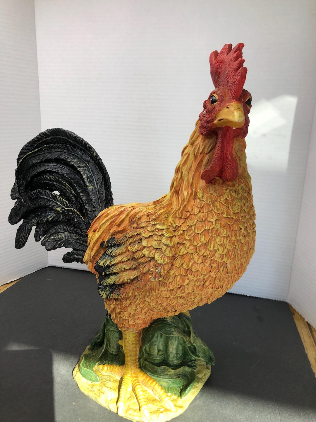 Vintage Large Resin Rooster Detailed With Orange Yellow and Black 15 ...