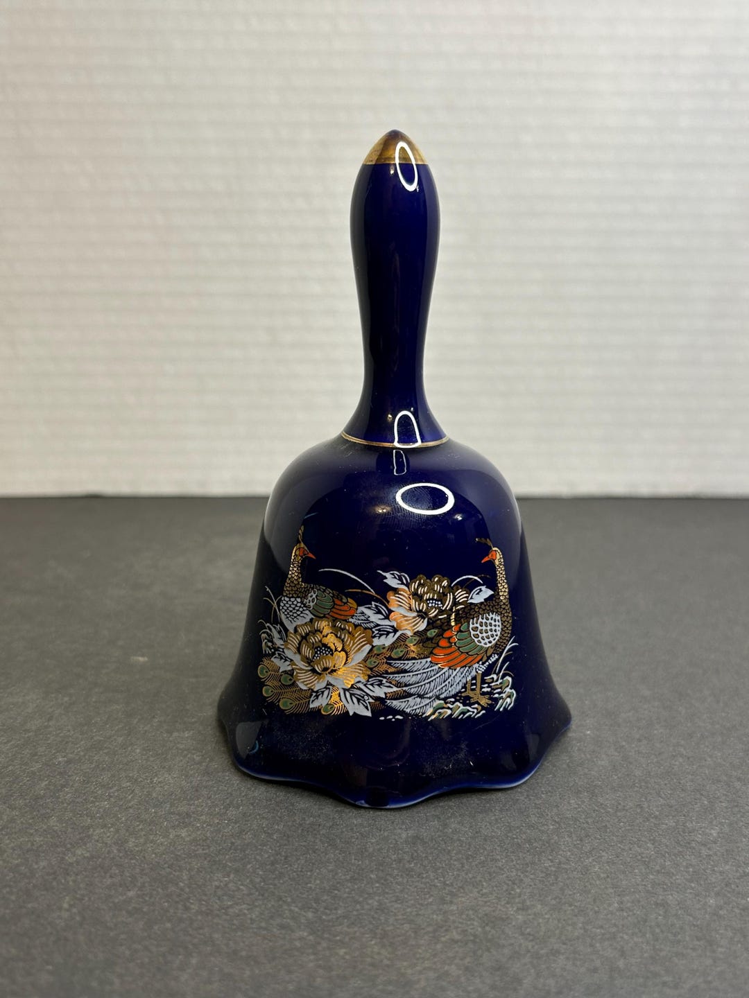 Vintage Porcelain Bell Dark Navy Blue With Gold Accent Shiny Metallic ...
