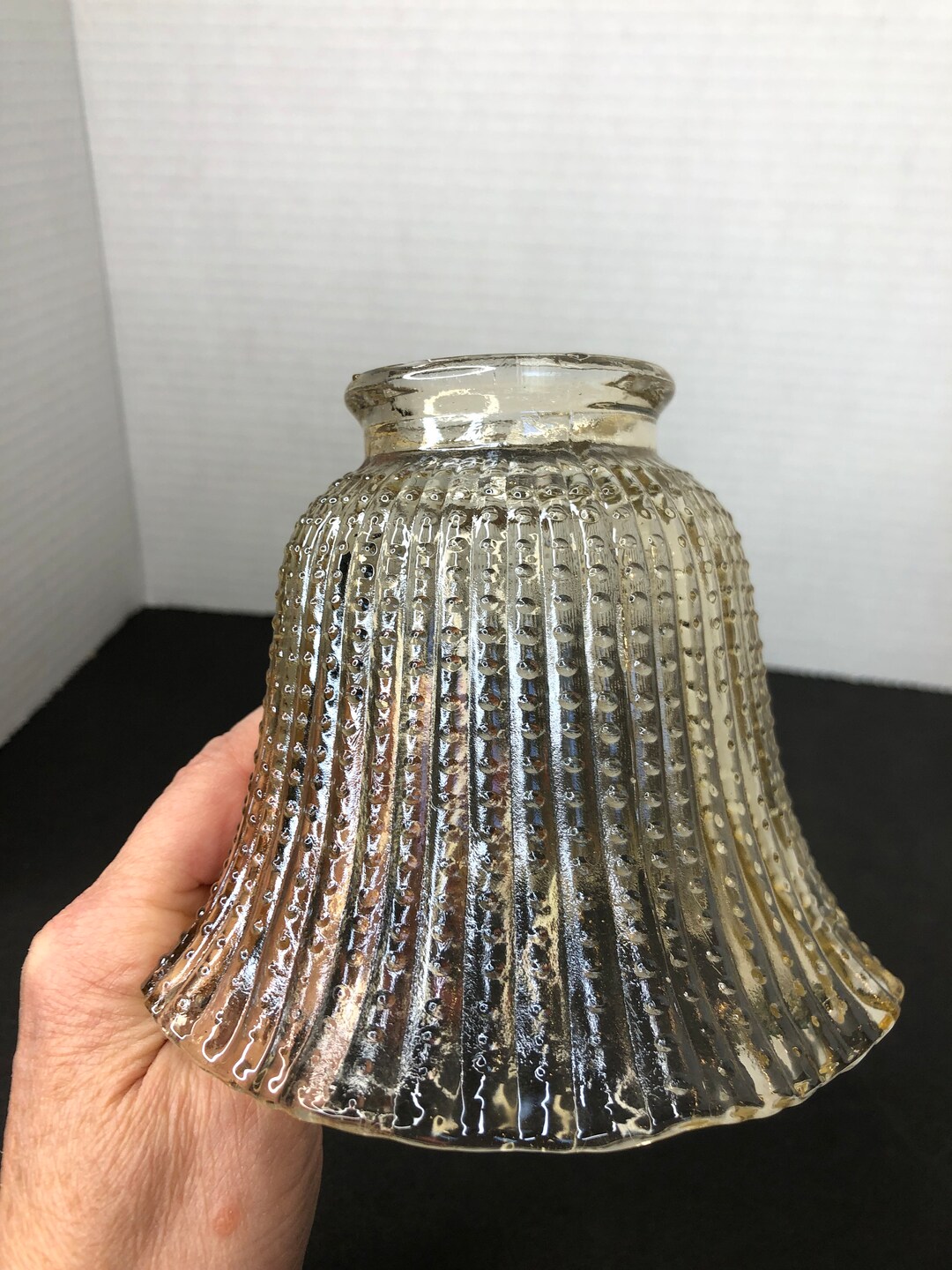 Gold, Amber Ribbed Light Fixture Replacement Shade / Vintage Scalloped ...