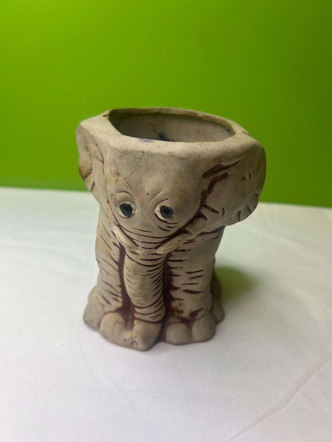 Vintage MCM 1970's Clay Pottery Elephant Planter ~ Has a Chip ~ Well ...