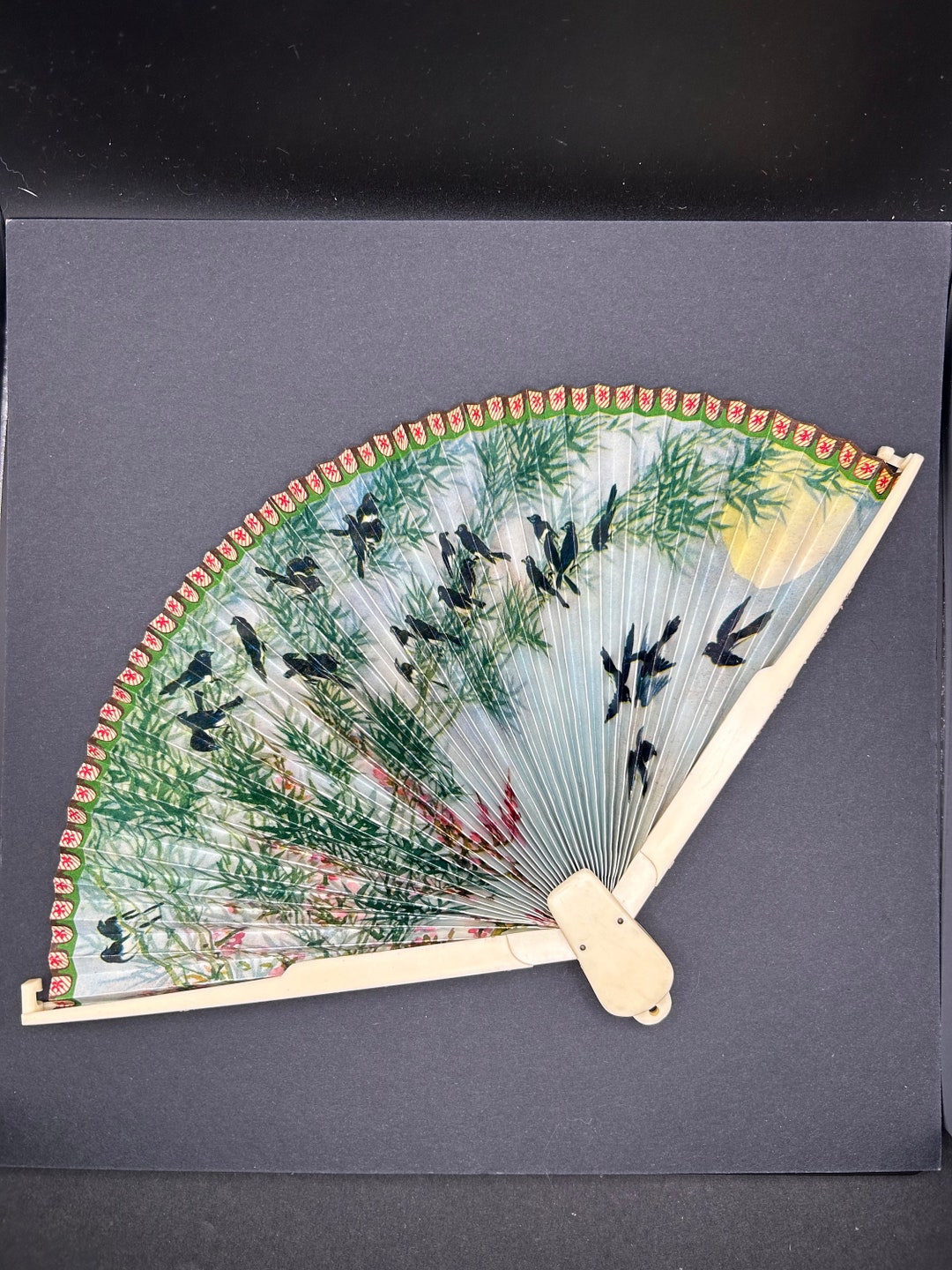 Vintage Paper Folding Chinese Two Sided Landscape Dragon Detail Hand ...