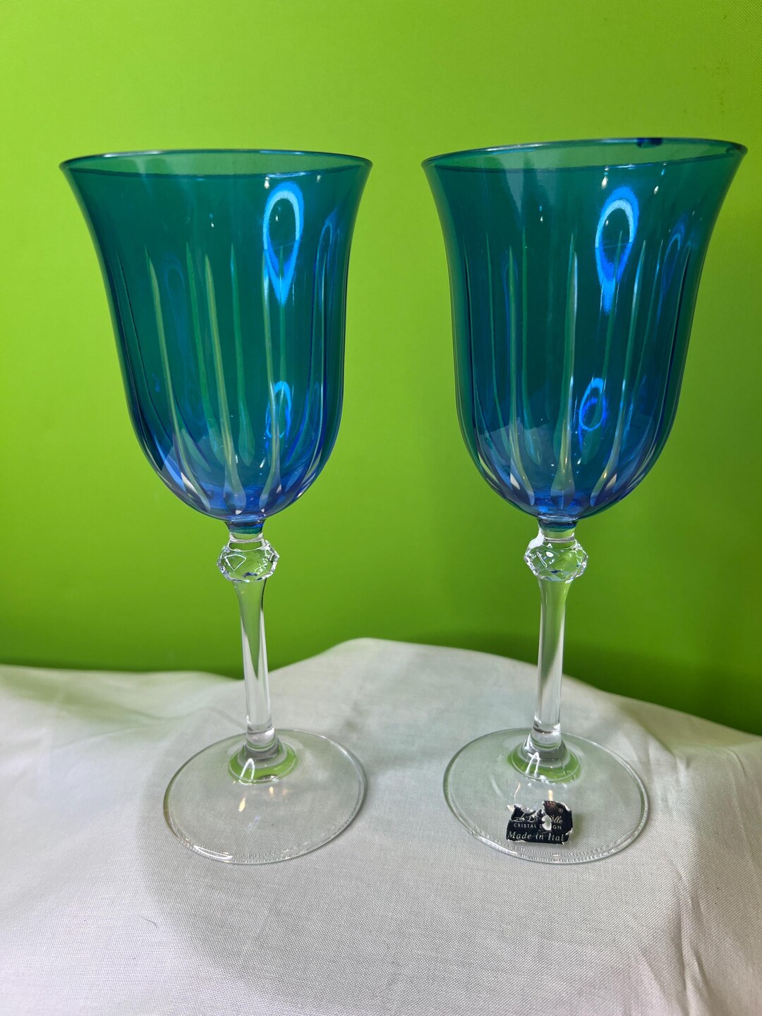Vintage Glass Stemware - Blue Goblet - Made in Italy - Set of 2 - Etsy