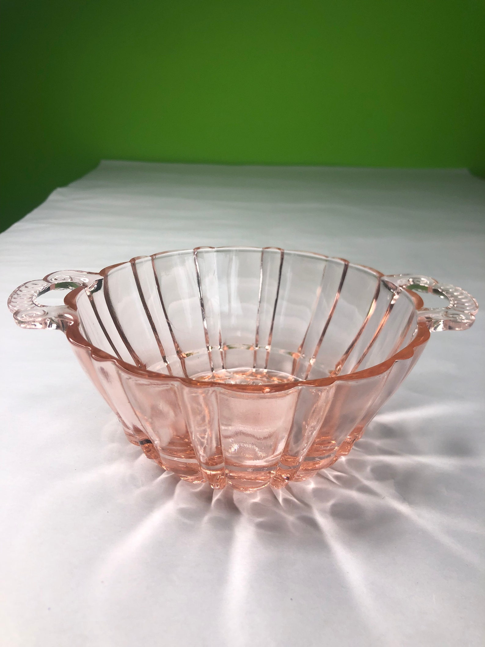 Vintage Pink Depression Glass Bowl Vertical Ribbed Pattern With Open ...