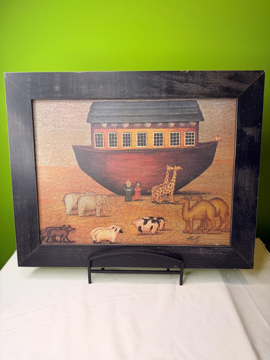 Vintage Primitive Framed Print of Noah's Ark by Artist Maria Mclaughlin ...
