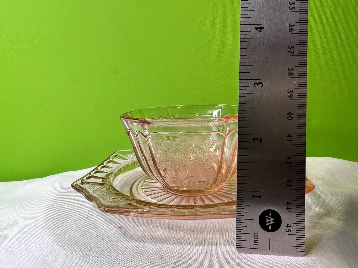 Vintage Pink Depression Glass Tea Cup and Saucer Set ~ Mayfair Pattern ...