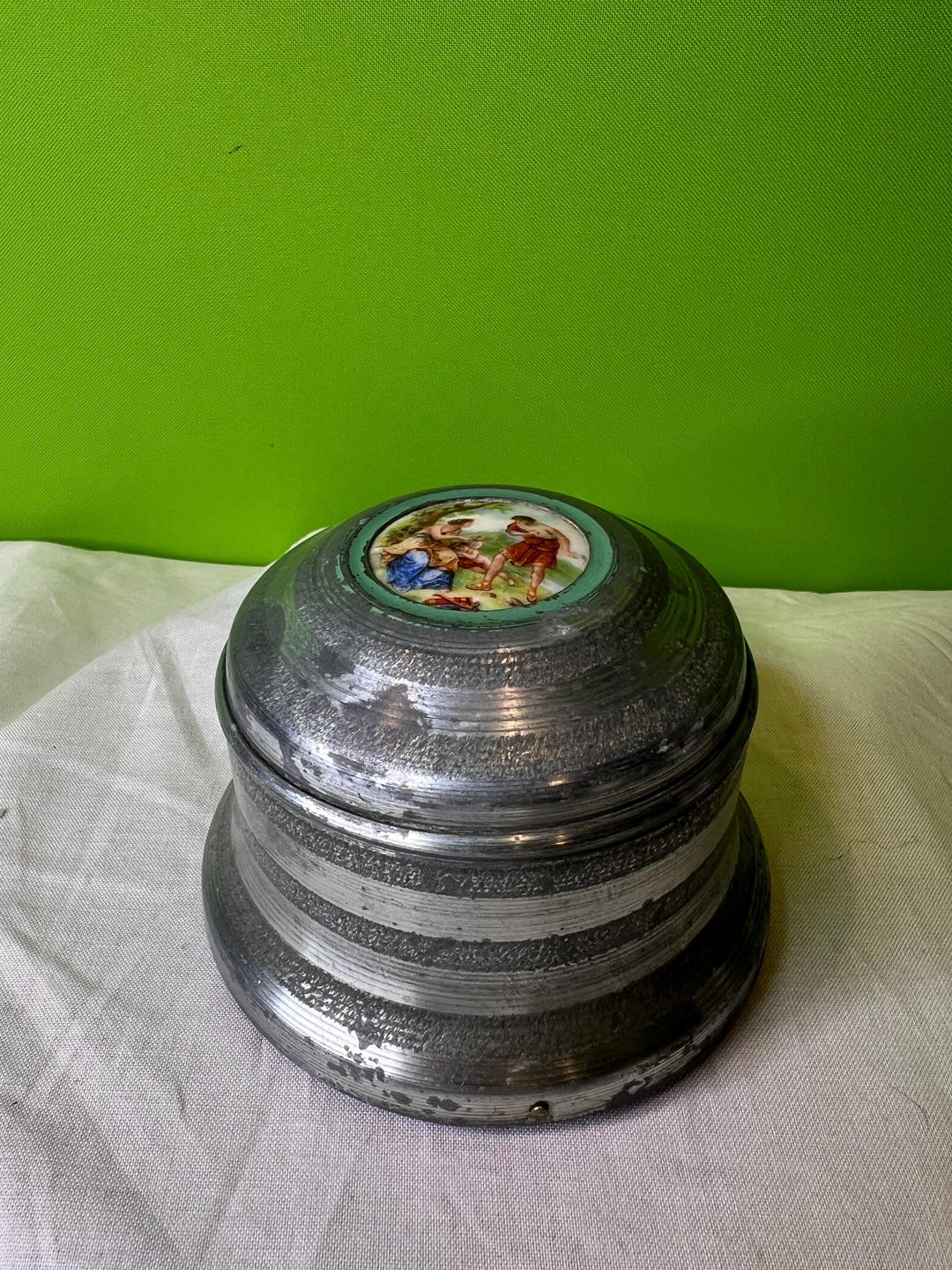 Vintage 1930-1950s Small Aluminum Musical Box and Powder Puff Case ...