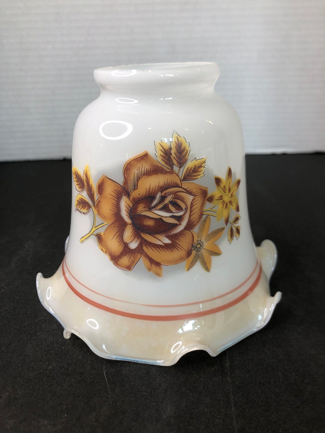 Vintage Milk Glass GOLD ROSES Ceiling Fan Light Shade Lusterware ...