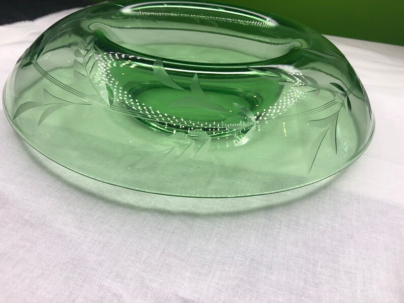 Vintage Vaseline Green Depression Glass Rolled Edge Console - Etsy