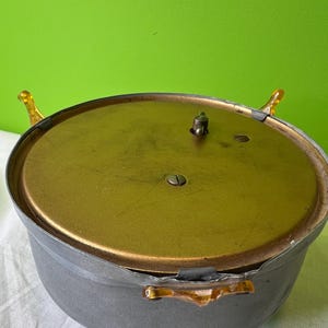 Vintage 1930-1950s Aluminum Musical Box and Powder Puff Case Combined ...