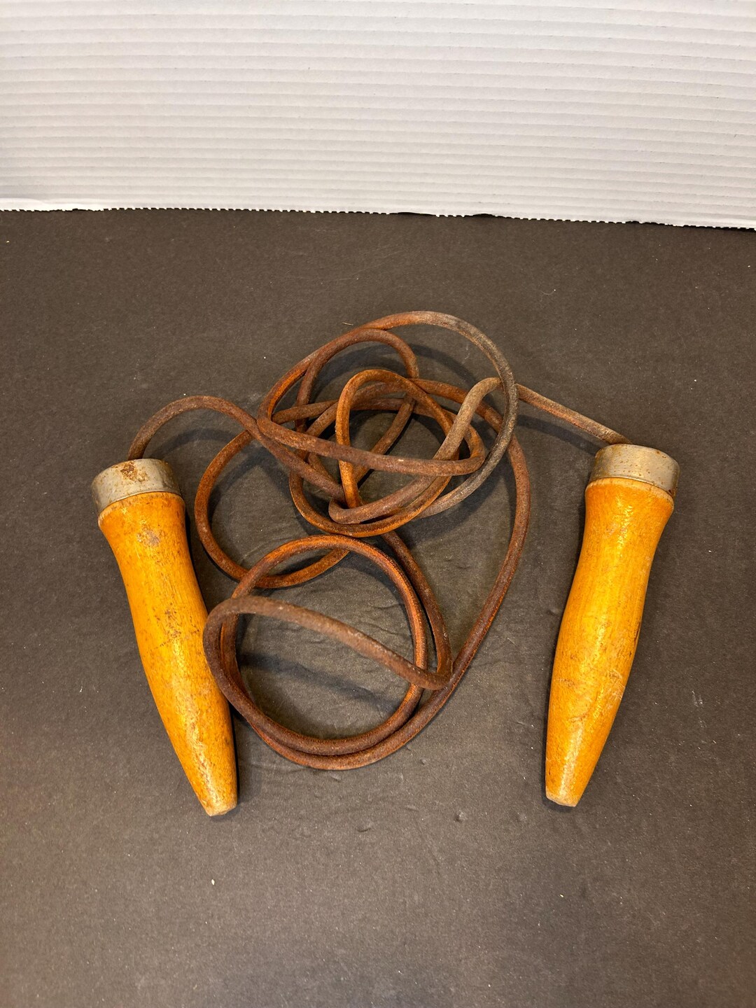 Vintage Leather Jumping Rope With Wooden Handles for Decorative or Prop ...