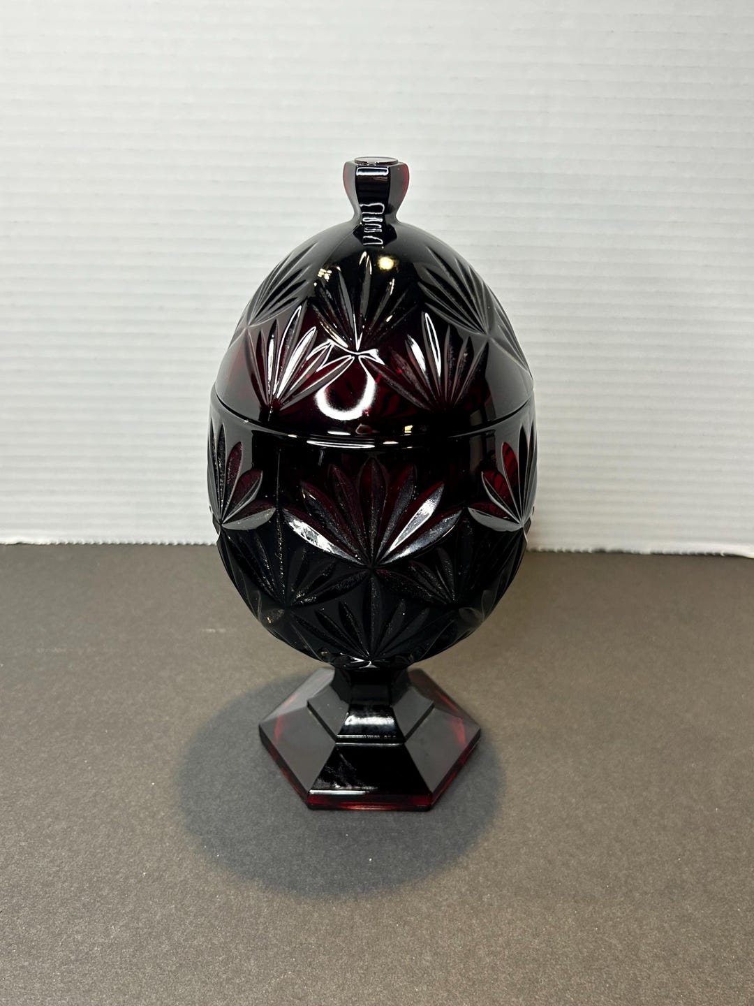 Vintage Large Ruby Red Avon Egg Shaped Pedestal Lidded Apothecary ...