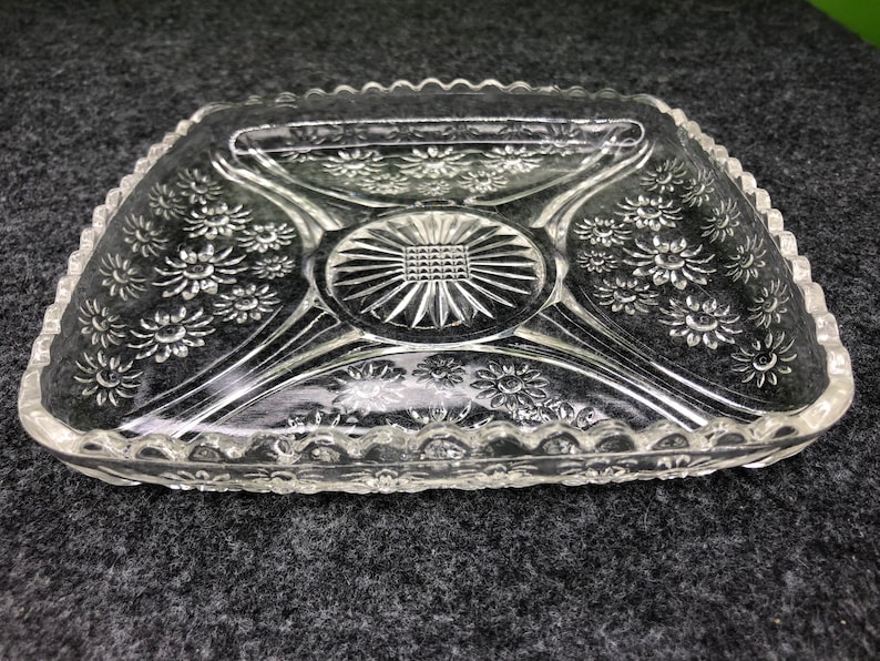 Vintage Crystal Glass Square Tray With Flower Pattern Trinkets - Etsy