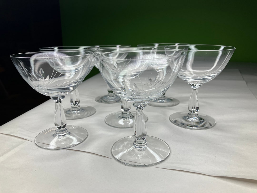 Vintage Fostoria Etched Glass Champagne Glasses Collection Gorgeous ...
