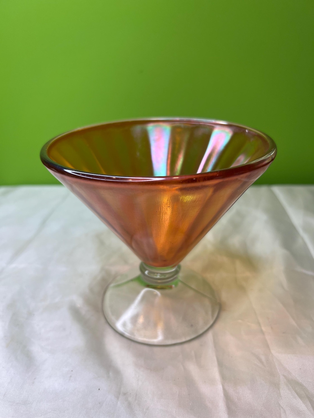 Vintage Optic Ribbed Marigold Carnival Glass Sherbet Ice Cream Bowl ...