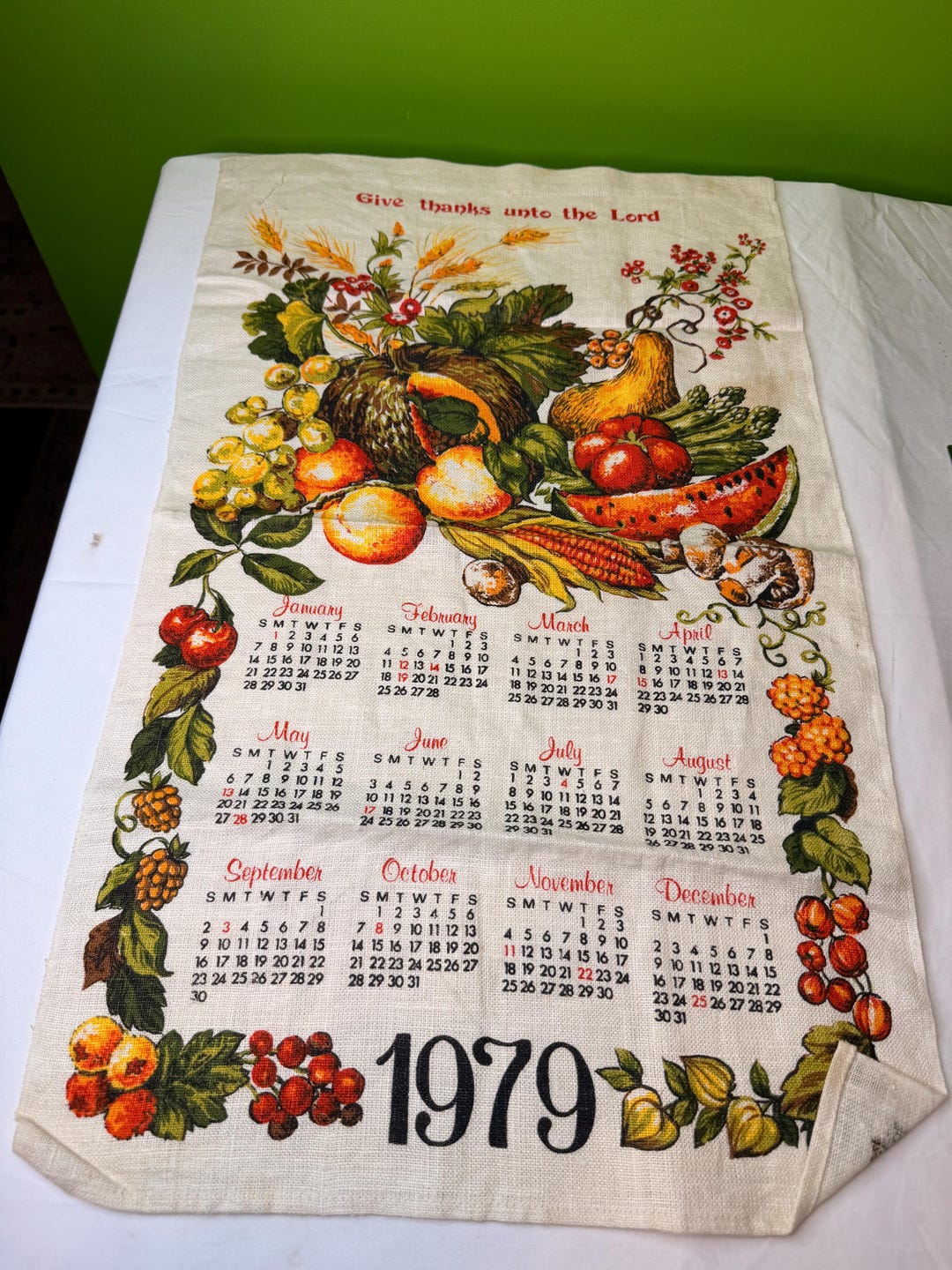 Vintage Linen Tea Towel WALL CALENDAR 1979 Fruit Vegetables Harvest - Etsy