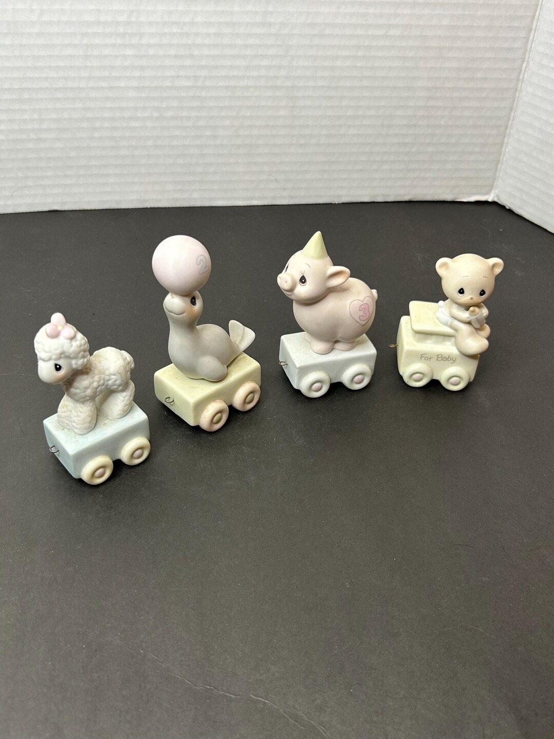 Vintage Precious Moments Porcelain 1980s Baby Birthday Train Trinkets ...