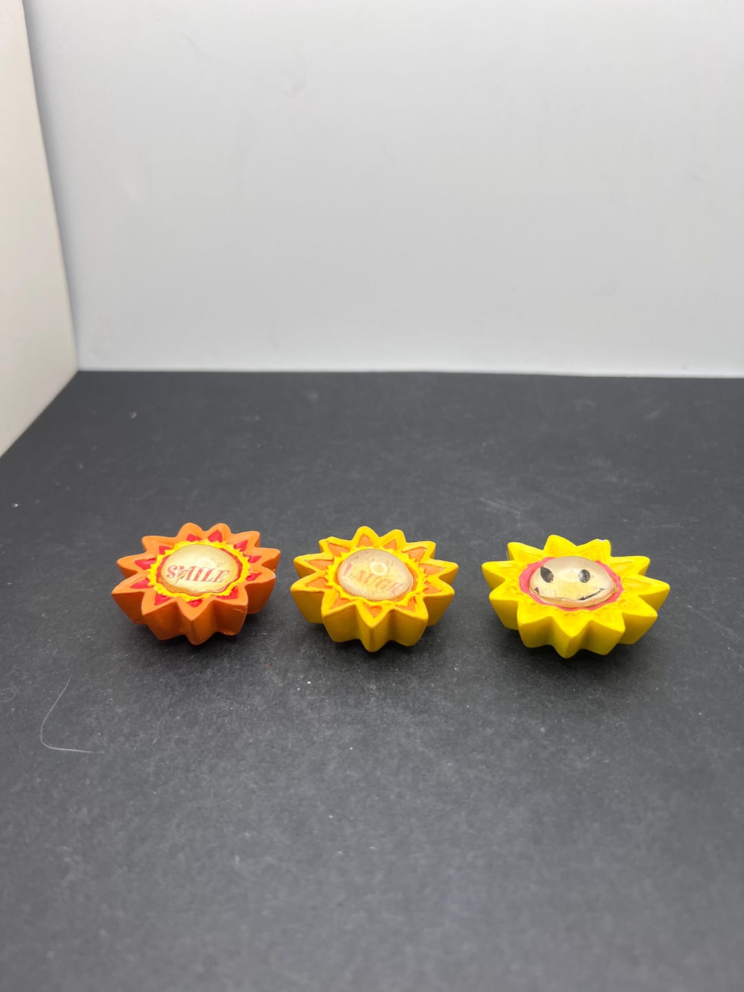 Vintage Set of 3 Flower Shaped Magnets, Laugh, Smile, Smiley Face - Etsy