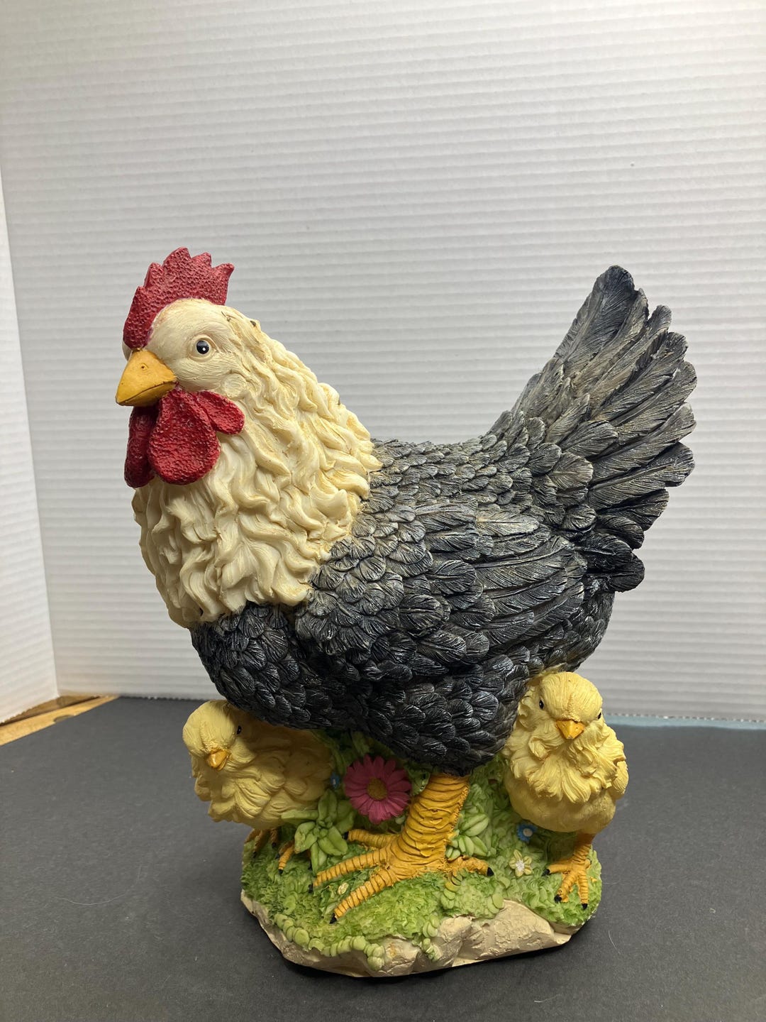 Vintage Resin Hen Chics in Spring Flower Scene - Etsy