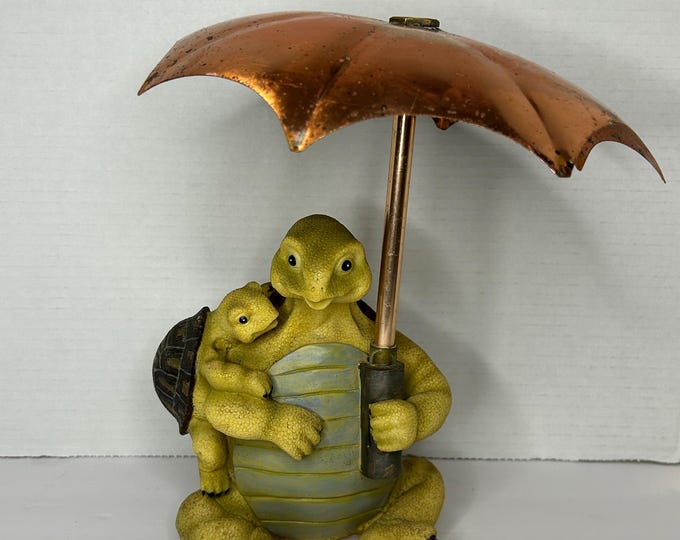 Vintage Turtle and Baby Sculpture With Brass Umbrella Garden Water ...