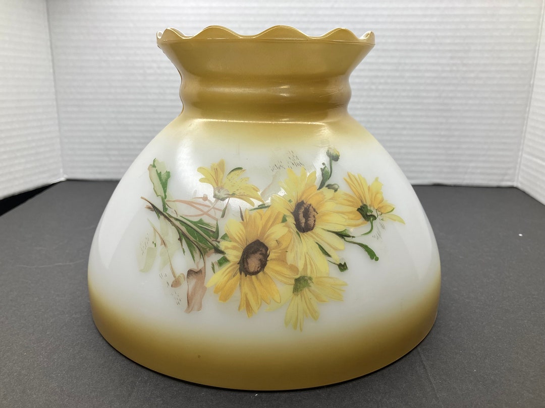 Vintage Milk Glass Hurricane Lamp Shade, Daisy, Flowers, Black Eyed ...
