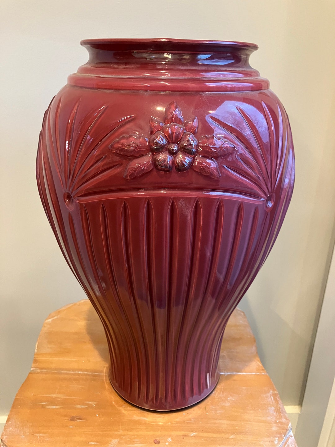 Vintage Large Cranberry Glass Vase With Gorgeous Coloring and Great Cut ...