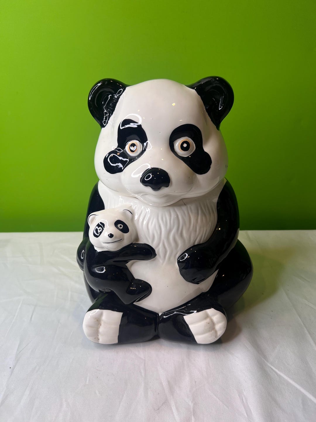Vintage Large Hand Painted Ceramic Panda Bear and Baby Cookie Jar ~ Unknown Maker - Etsy