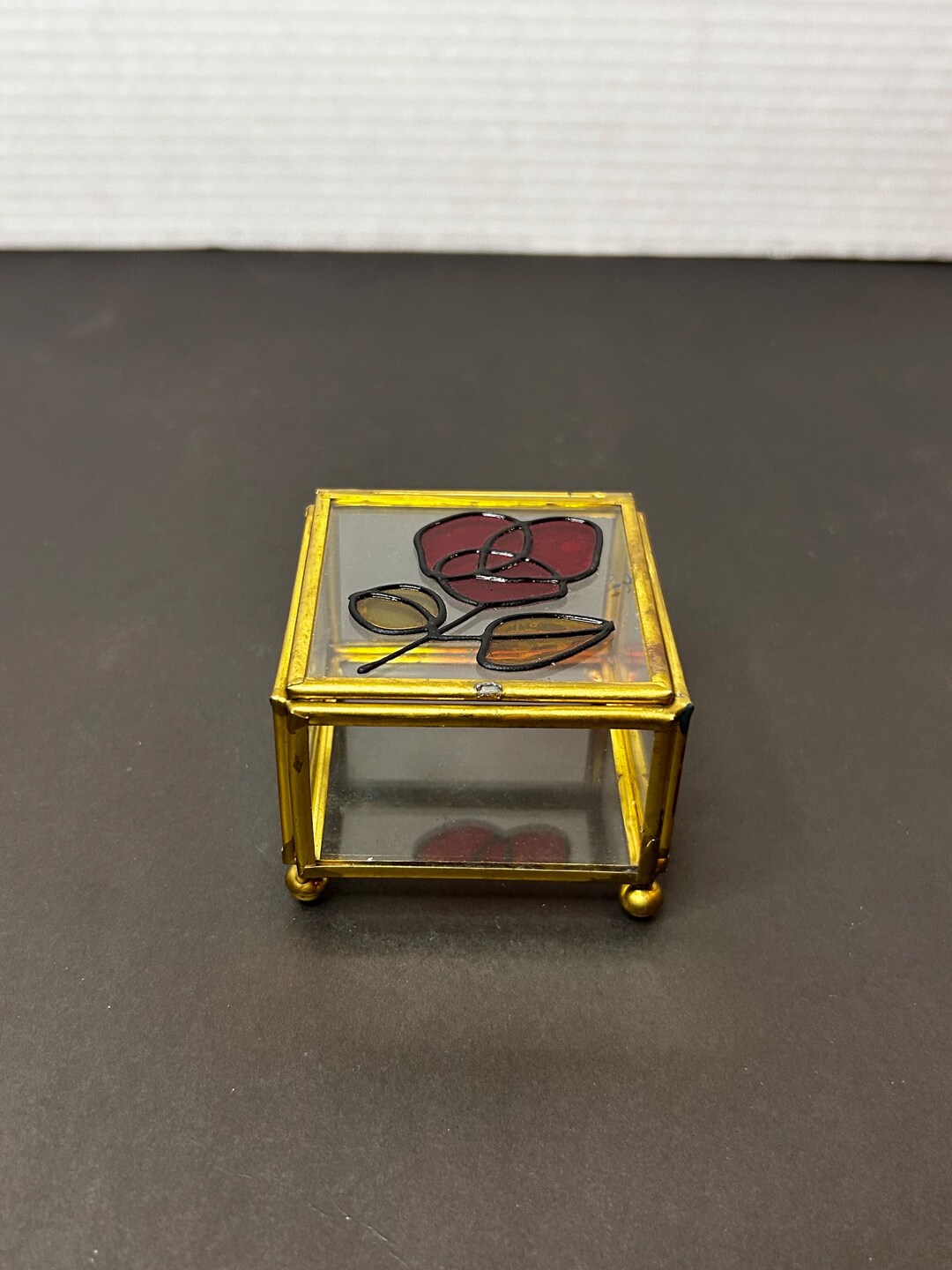 Vintage Small Gold Soldered Stained Glass Rose Handmade Jewelry Box - Etsy