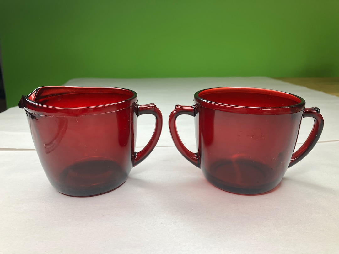 Vintage Ruby Red Glass Creamer and Sugar Set - Etsy