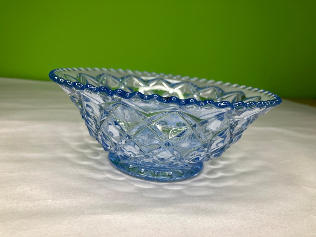 Vintage Imperial Glass Blue Diamond Block Cut Bowl Little Jewel Blue ...