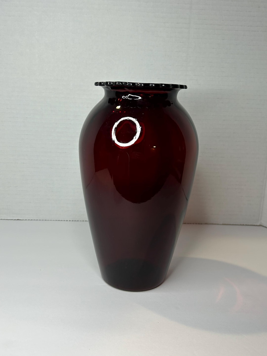 Vintage Large 9" Ruffle Edge Ruby Red Anchor Hocking Vase - Etsy