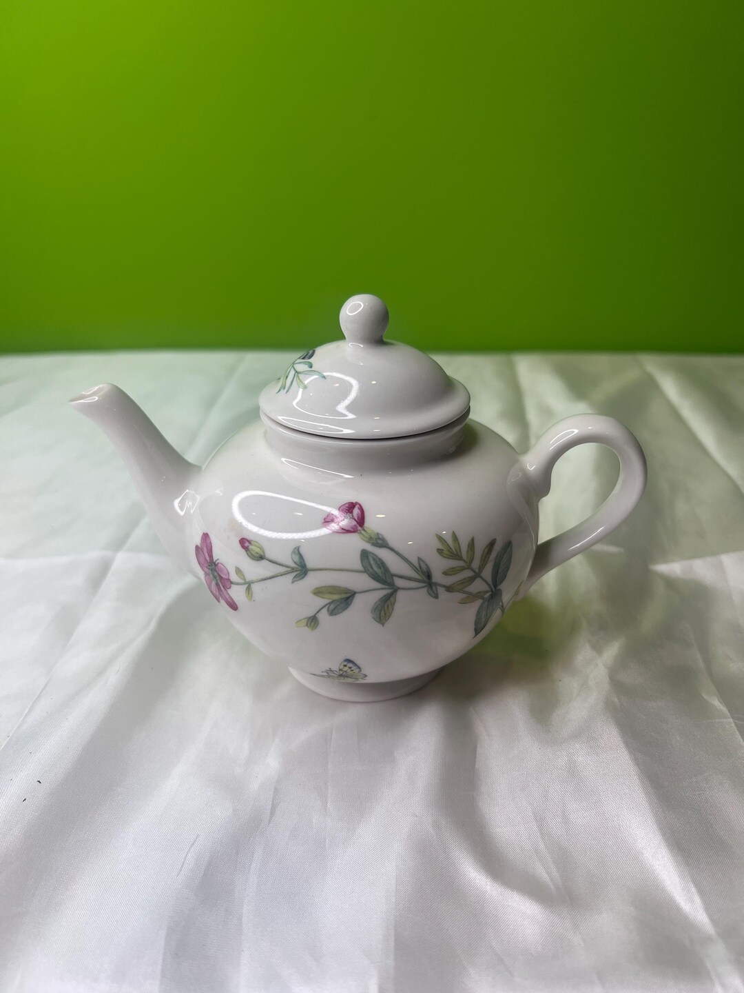 Vintage Nantucket Home White Mini Teapot Floral and Butterfly Pattern ...