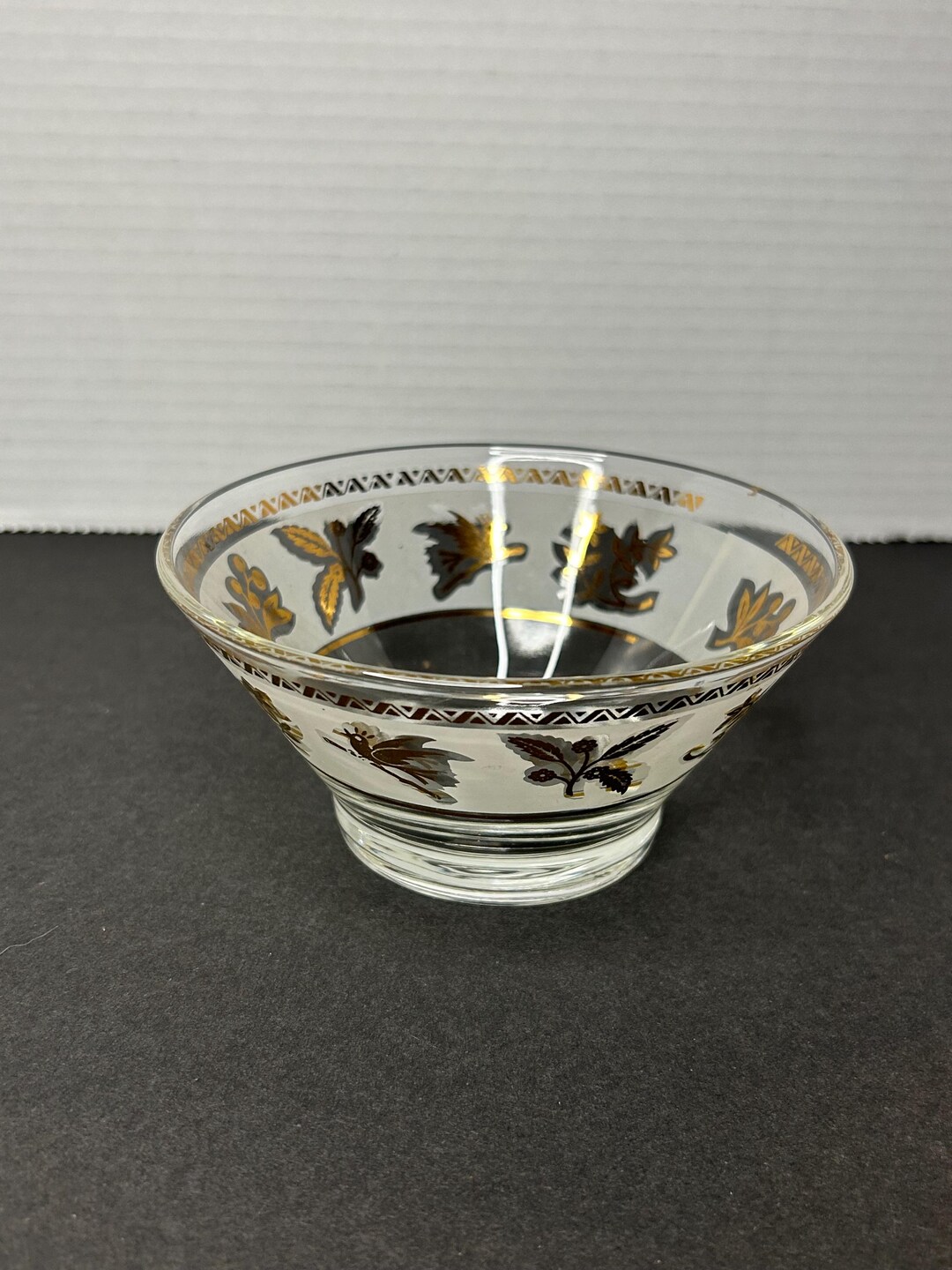 Vintage Libbey Starlyte Frosted Gold Leaves and Birds Pattern Glass ...