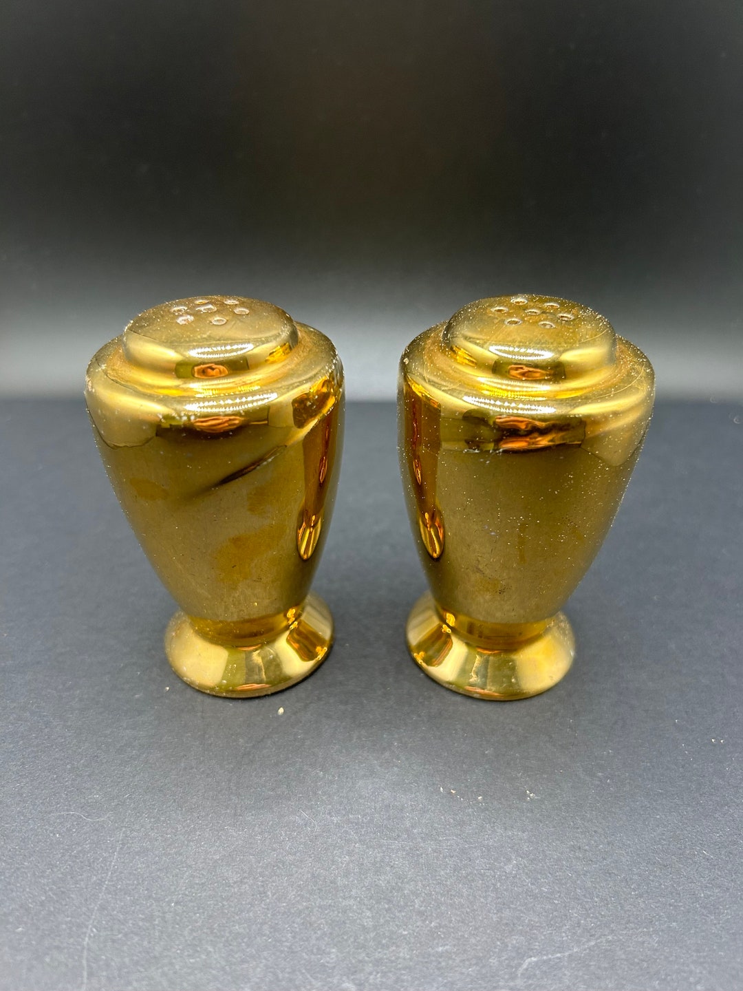 Vintage 3.25” Shiny Gold Matching Salt and Pepper Shakers - Etsy