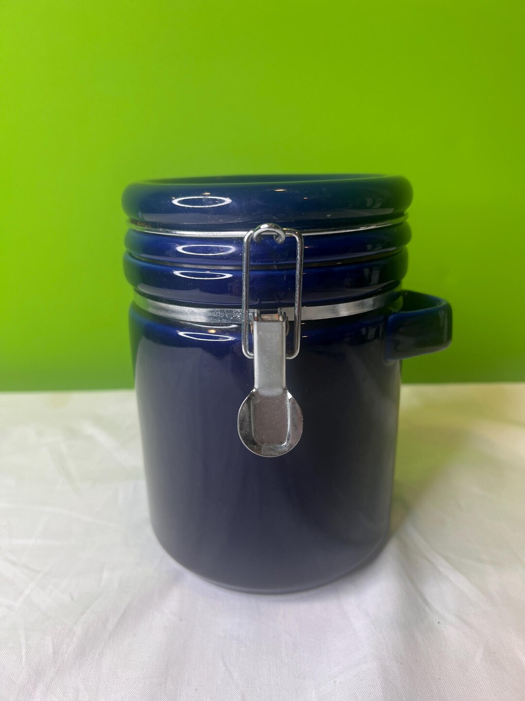 Vintage Cobalt Blue Glass Canister With Utensil Holder ~ Great for ...