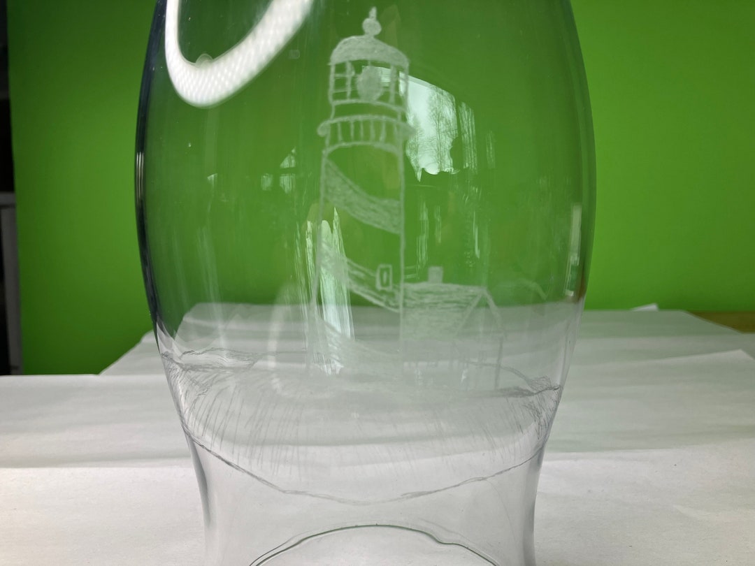 Vintage Heavy Clear Glass Hurricane Lamp Chimney Etched Lighthouse - Etsy