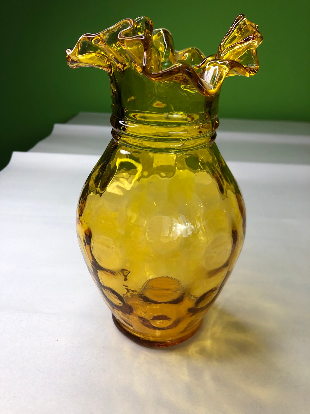 Vase Amber Thumbprint or Inverted Dot Ruffled Glass Vase - Etsy