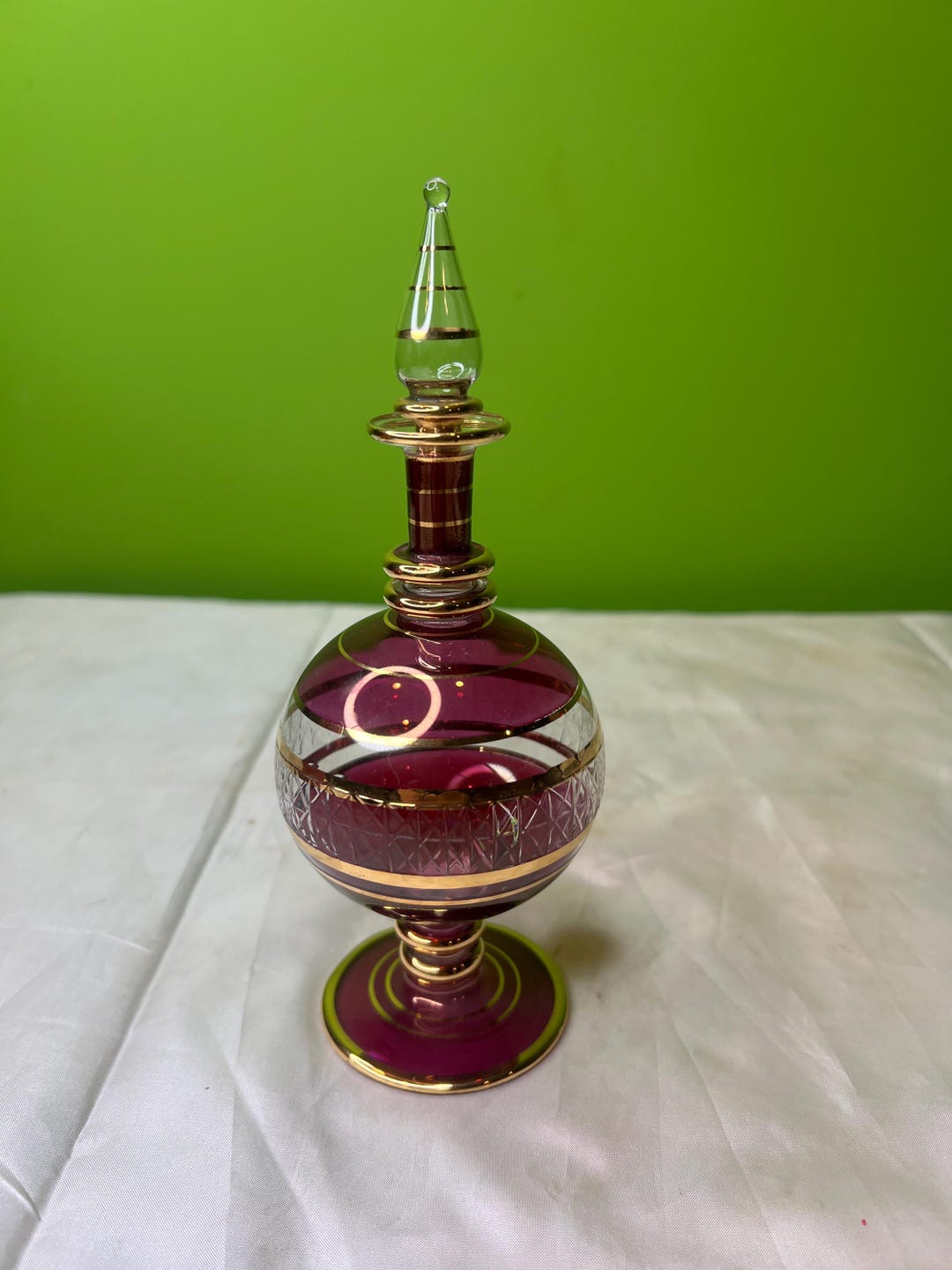 Vintage Perfume Bottle, Amethyst Glass Perfume Bottle, Gold Trim ...