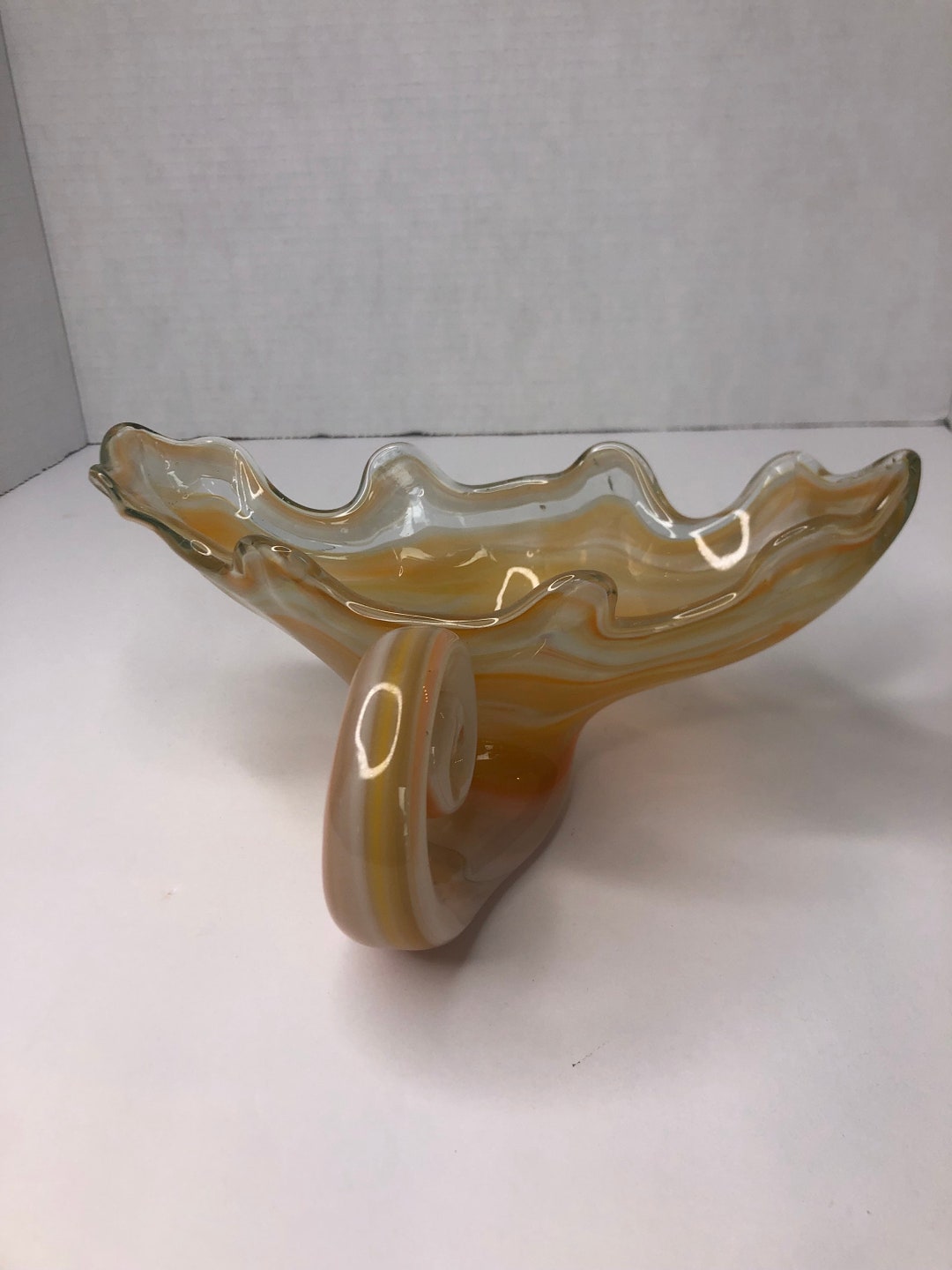 Vintage Glass Shell Cornucopia Bowl Sculpture Orange Swirl Coloring - Etsy