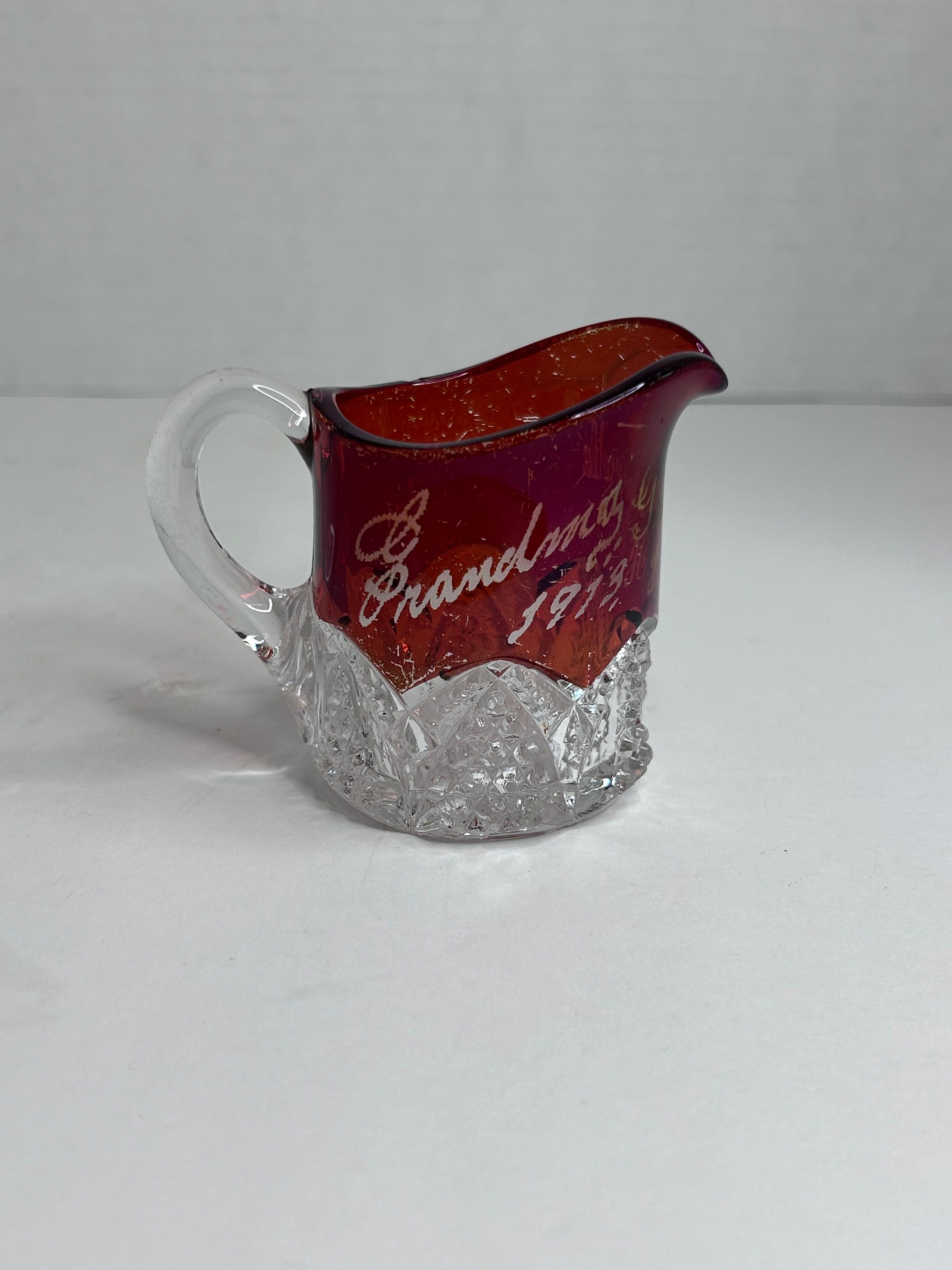 Vintage Stained Cut Red Flash Glass 1913 Greenville Mini Pitcher - Etsy