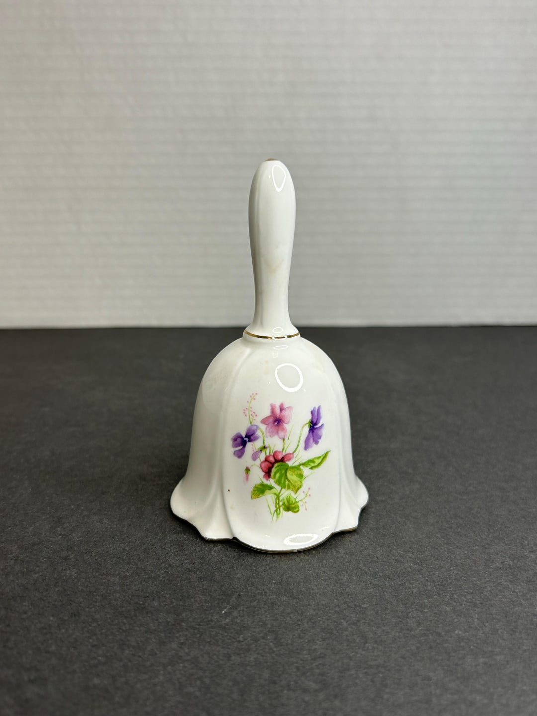 Vintage Lefton Small Porcelain Shiny Bell With Purple Flower Bouquet - Etsy