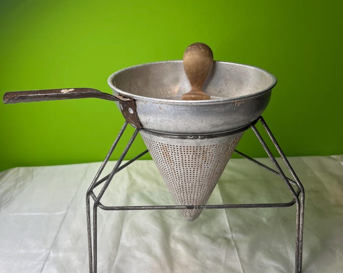 Vintage Strainer Sieve With Pestle Can Canning Applesauce 3 Piece Stand ...