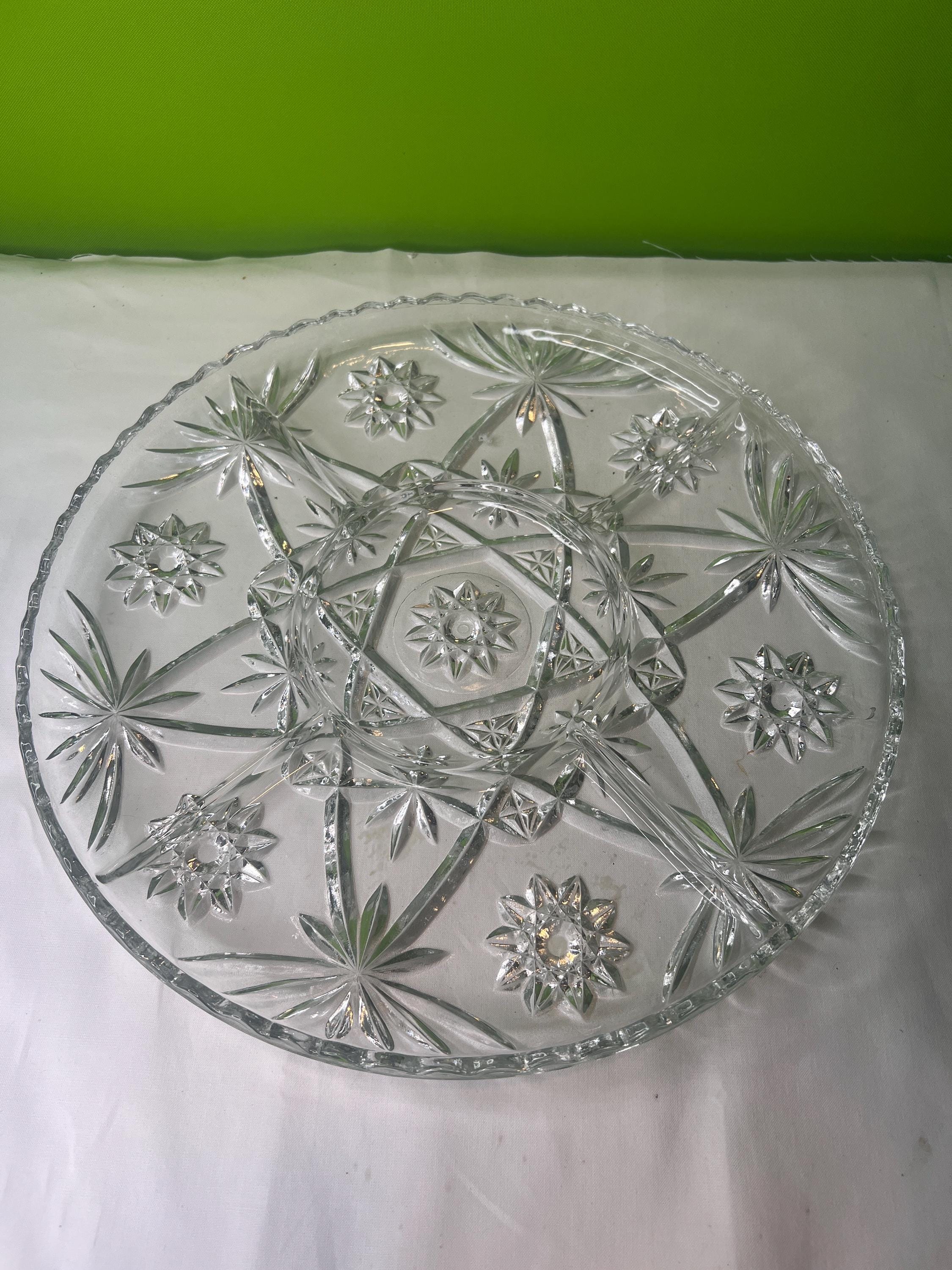 Vintage Large Heavy Glass/crystal Serving Plate With Star Pattern With ...